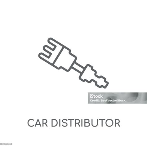 자동차 분배기 선형 아이콘입니다 자동차 부품 컬렉션에서 흰색 배경에 현대 개요 자동차 유통 로고 개념 기계공에 대한 스톡 벡터