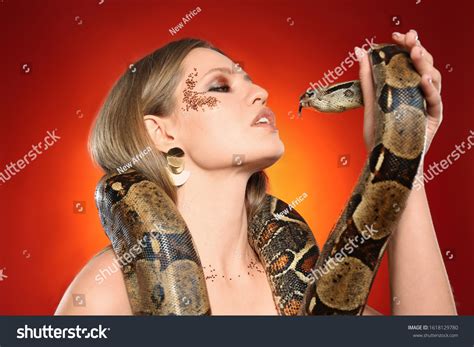 Beautiful Woman Boa Constrictor On Bright Stock Photo Shutterstock