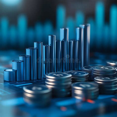3d Coin Background With A Blue Finance Graph And Investment Bar Showcasing Growth Stock