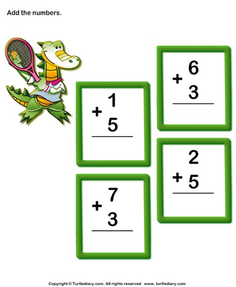 Add One Digit Numbers Sums Up To Ten Worksheet Turtle Diary