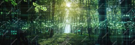 Premium Photo Futuristic Digital Forest Concept With Green Technology