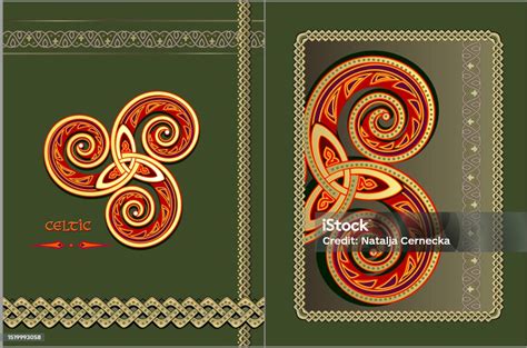 켈트족 트리플 트리플 나선형 장식으로 장식 표지 또는 인사말 카드용 템플릿입니다 켈트 매듭 패턴 호화로운 배경 벡터 그리기 포스터 배너 벽지 디자인을 인쇄합니다 켈트양식에