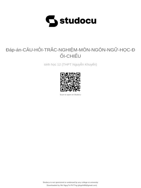 Dap An Cau Hoi Trac Nghiem Mon Ngon Ngu Hoc Doi Chieu | PDF
