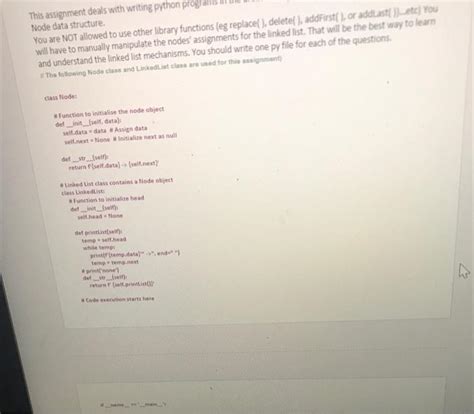 Solved This Assignment Deals With Writing Python Node Data Chegg Com