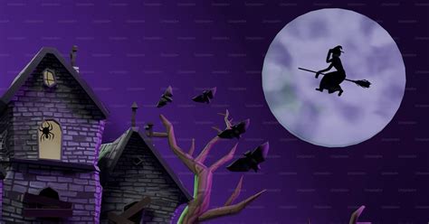 빗자루에 마녀가 있는 할로윈 장면 사진 Unsplash의 유령의 집 이미지