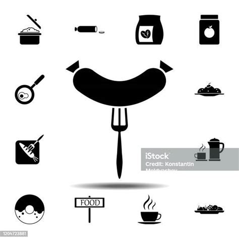 소시지 포크 아이콘 Ui 및 Ux 웹 사이트 또는 모바일 응용 프로그램에 대한 설정 식품 아이콘의 간단한 글리프 벡터 요소