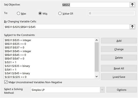 Solver Constraints Binary Limitations Rexcel