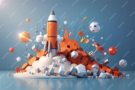 premium photo 3d render illustration rocket chart for marketing