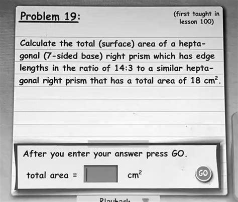 problem 19 first taught lesson 100 calculate the total surface