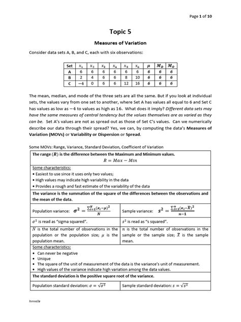 Topic5 Measures Of Variation Shapes Of Distribution Pdf Coefficient