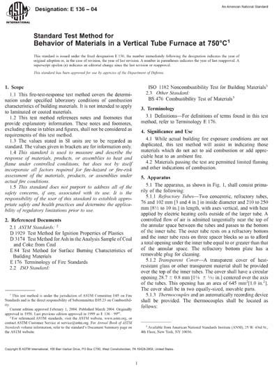 Astm E136 04 Standard Test Method For Behavior Of Materials In A Vertical Tube Furnace At 750oc