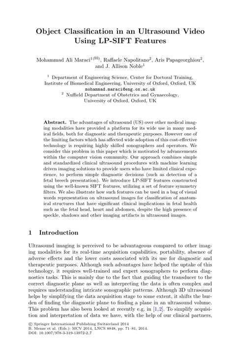 Pdf Object Classification In An Ultrasound Video Using Lp Sift Features