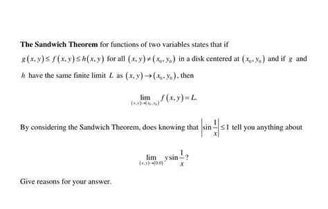 Solved The Sandwich Theorem For Functions Of Two Variables
