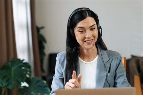 Female Call Center Operator Or Customer Service Helpdesk Staff Blithe Stock Image Image Of