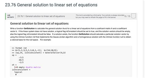 General Solution To Linear Set Of Equations LAB Chegg