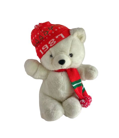 Vintage 1996 Kmart Christmas Santa Bear Plush White Red Hat Scarf 18 Etsy