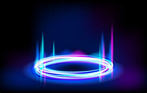 글로우 네온 서클 바닥에 파랗게 빛나는 반지 디스플레이 제품에 대한 추상적인 하이테크 배경 벡터 템플릿입니다 포털 프레임 미래