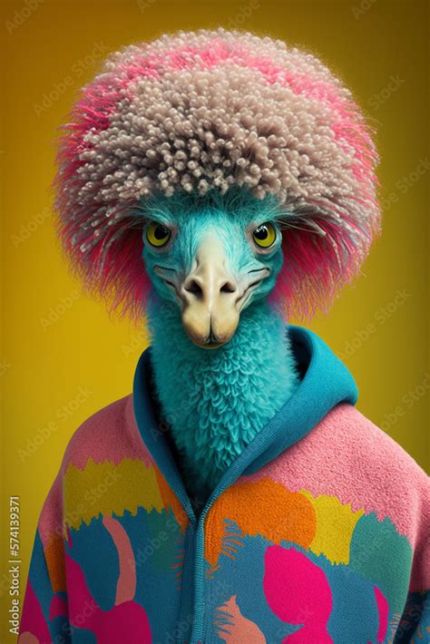 Emu In Sweater As Fashion Model Bright Colors Generative Ai Digital