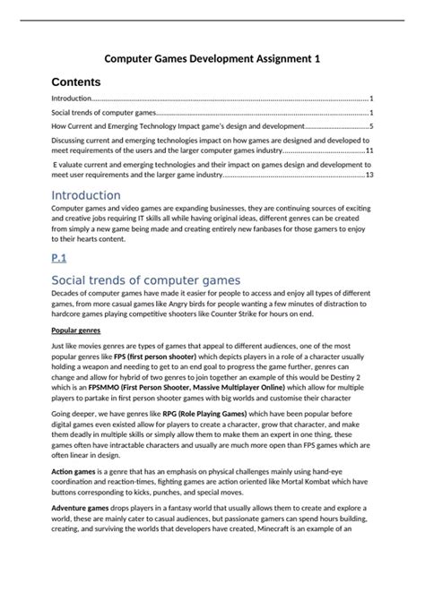 Unit 8 Computer Games Development Assignment 1 Distinction Unit 8
