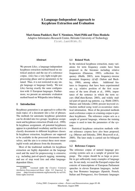 Pdf A Language Independent Approach To Keyphrase Extraction And