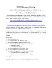 Lab Pdf CS Computer Security Lab Buffer Overflow Vulnerability Lab Set UID Version Due