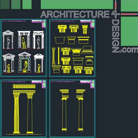 Classical Architecture Style Facades Parts For Autocad Dwg File