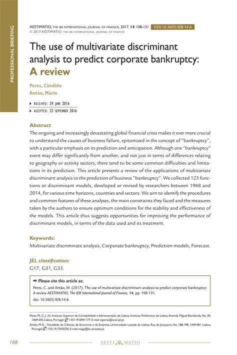 Pdf The Use Of Multivariate Discriminant Analysis To Predict