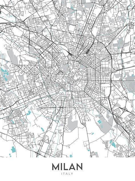 Modern City Map Of Milan Italy Duomo Galleria Castello Navigli B