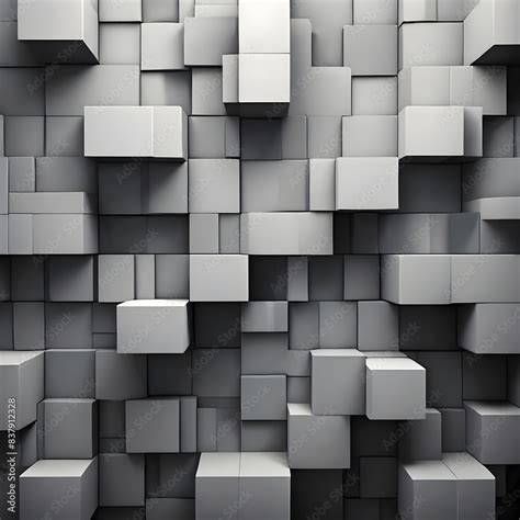 Abstract 3d Square Background Minimal Modern Design With Grey Geometric Shapes White Wall