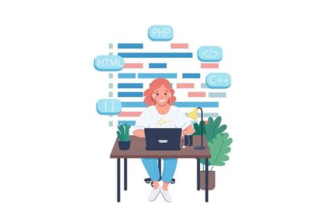 Female Programmer Vector Character Texture Graphic Design Web