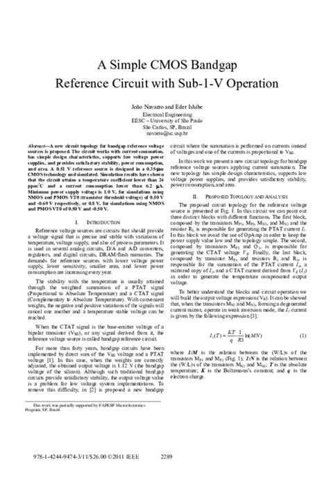 Pdf A Simple Cmos Bandgap Reference Circuit With Sub 1 V Operation