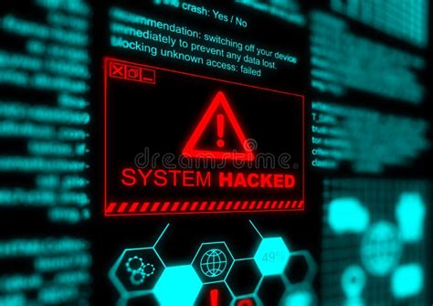 warning of a system hacked in red computer popup box screen warning
