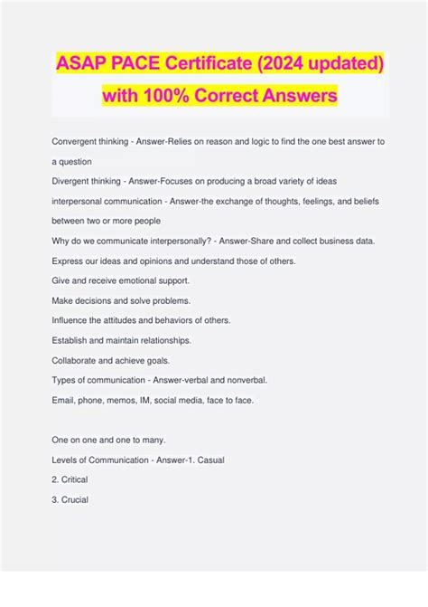 Asap Pace Certificate 2024 Updated With 100 Correct Answers Asap