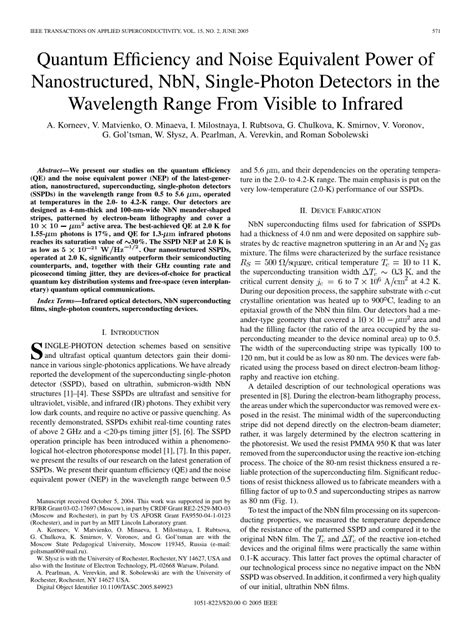 Pdf Quantum Efficiency And Noise Equivalent Power Of Nanostructured Nbn Single Photon
