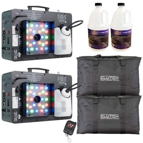 2 Adj Fog Fury Jett Pro Fog Machines With Quick Dissipating Fog Fluid