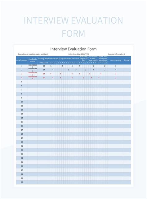 Interview Evaluation Form Excel Template And Google Sheets File For Free Download Slidesdocs