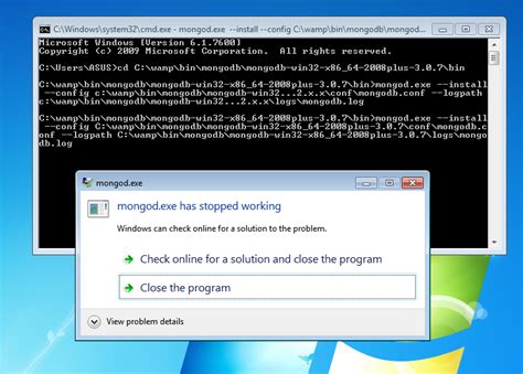 Mongodb Mongo Db Error Has Stopped Working Stack Overflow