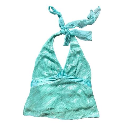 Y2k Vintage Teal Sequin Halter Top 1970s Fashion 1980s Fashion Teal Outfits