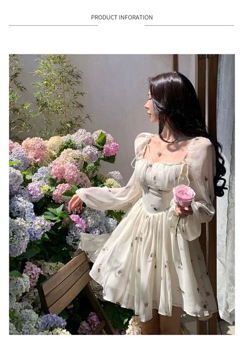 퍼프소매 플라워 허리슬림 미니원피스