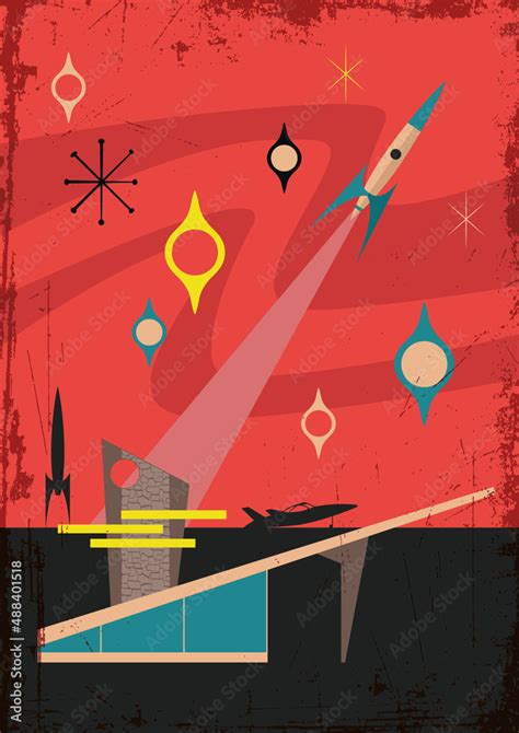 Mid Century Modern Retro Future Style Illustration Googie Architecture