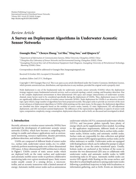 Pdf A Survey On Deployment Algorithms In Underwater Acoustic Sensor