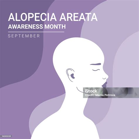 탈모증 인식의 달 포스터 대머리 실루엣을 가진 여자 대머리는 아름답습니다 벡터 그림 9월에 대한 스톡 벡터 아트 및 기타 이미지