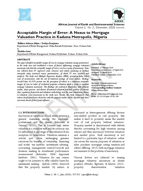 Ajees Id017 Acceptable Margin Of Error 1 Published Pdf Real Estate Appraisal Accuracy