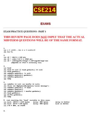 CSE 214 Final Question CSE214 COMPUTER SCIENCE II FINAL EXAM PRACTICE QUESTIONS USE THE
