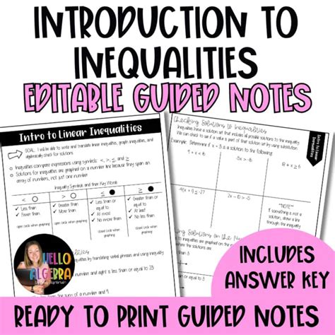 Introduction To Inequalities Editable Guided Notes By Hello Algebra