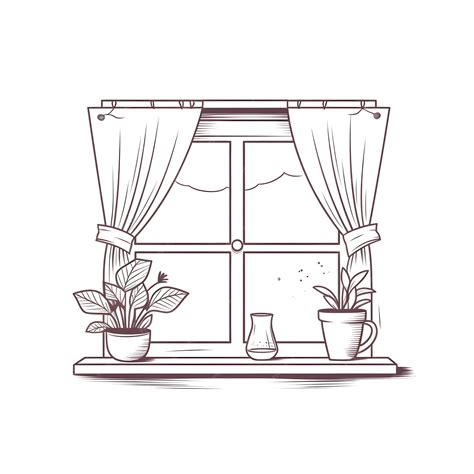 Premium Photo A Sketch Of A Window With Curtains And A Potted Plant