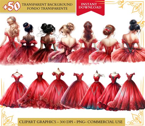 Red Quinceanera Dress Clipart