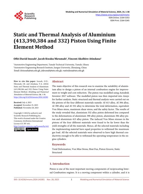 Pdf Static And Thermal Analysis Of Aluminium 413390384 And 332