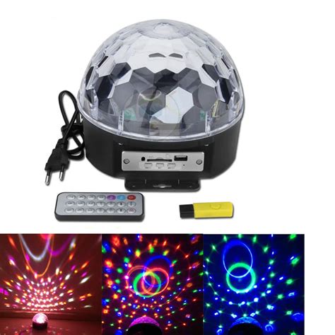 6 Colors 25W LED RGB Crystal Magic Ball MP3 Sound Control Laser Light Party Disco Club DJ