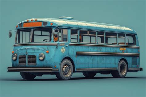 Old Blue Bus Vintage Transportation Travel Icon Premium Ai Generated